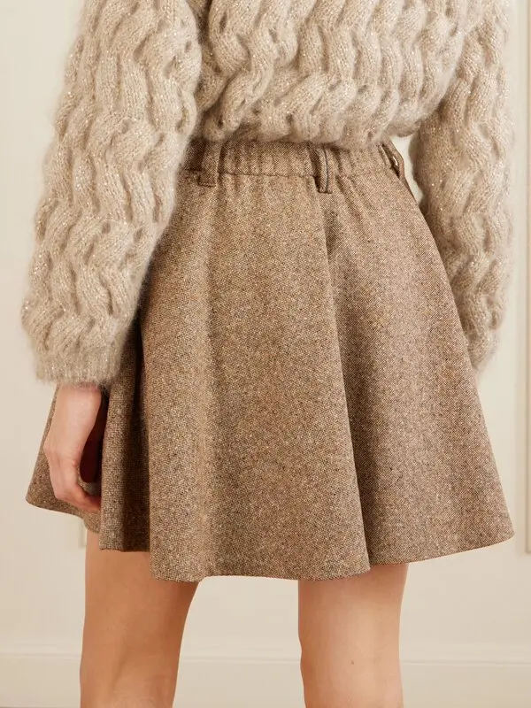 Brunello Cucinelli Pleated Wool-blend Tweed Mini Skirt