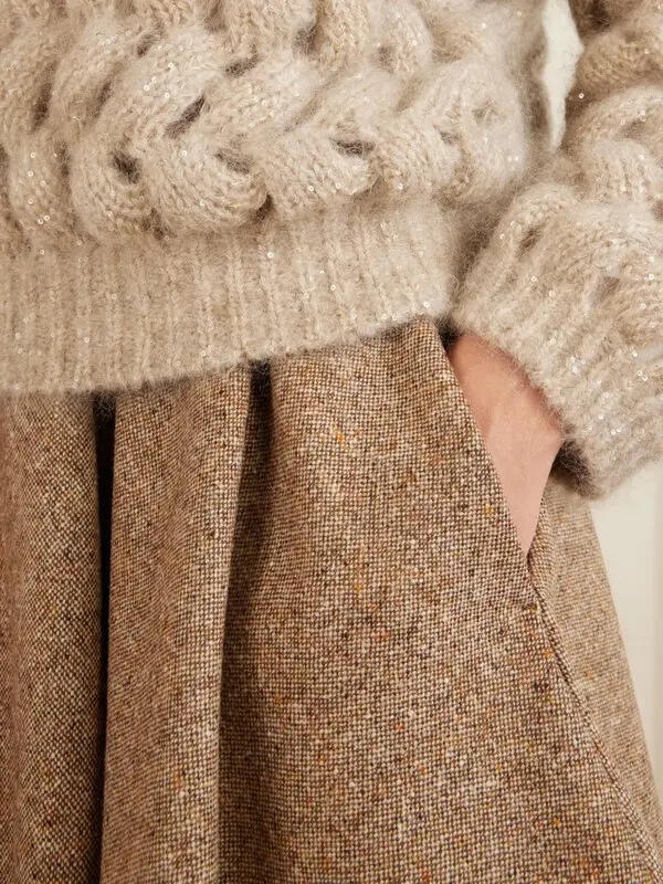 Brunello Cucinelli Pleated Wool-blend Tweed Mini Skirt