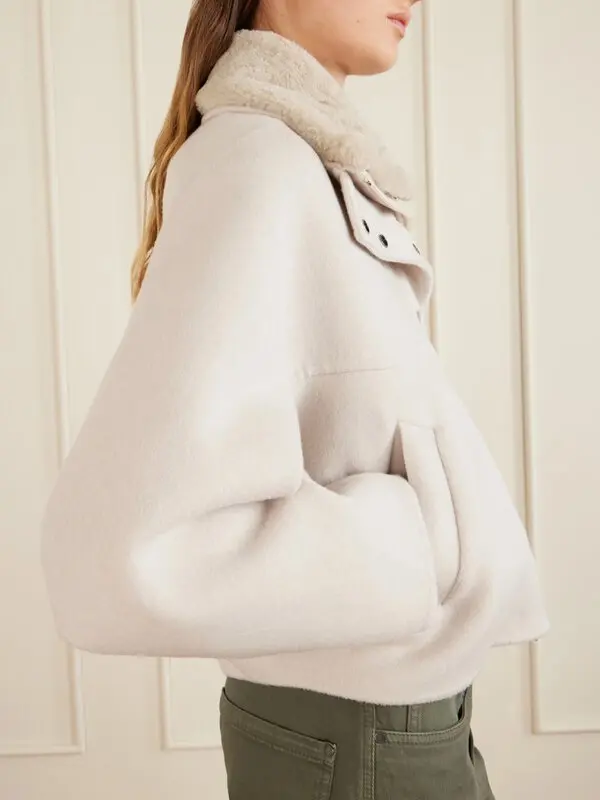 Brunello Cucinelli Shearling-trimmed Cropped Wool And Cashmere-blend Jacket