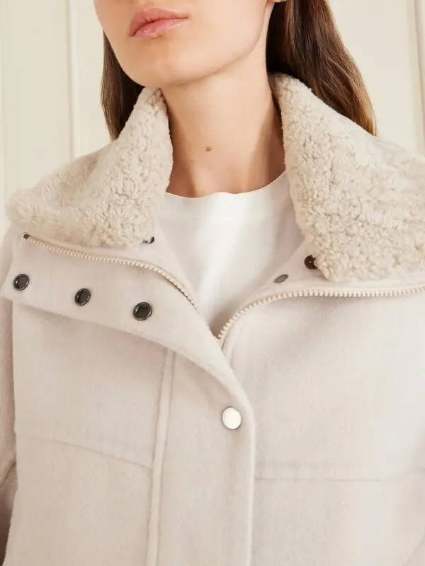 Brunello Cucinelli Shearling-trimmed Cropped Wool And Cashmere-blend Jacket