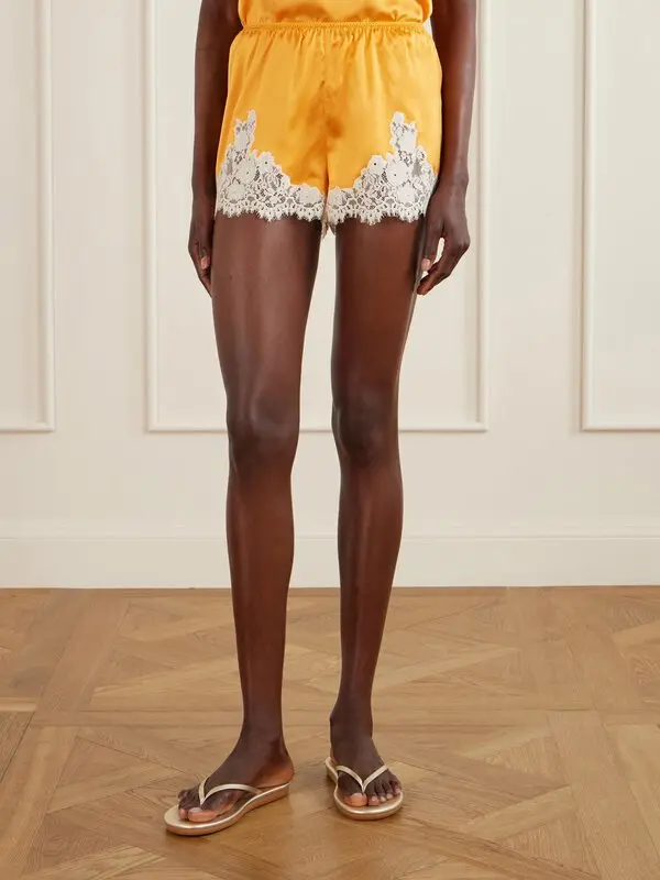 DÔEN Iona Lace-trimmed Silk-satin Shorts