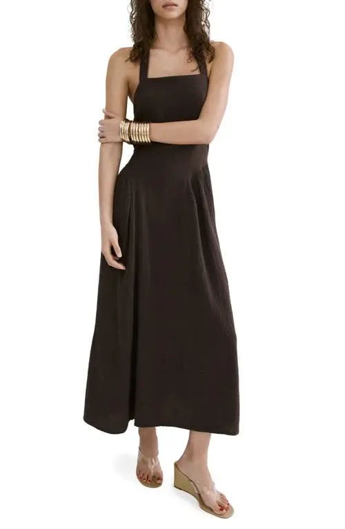 Mango Double Gazue Halter Maxi Dress - Chocolate