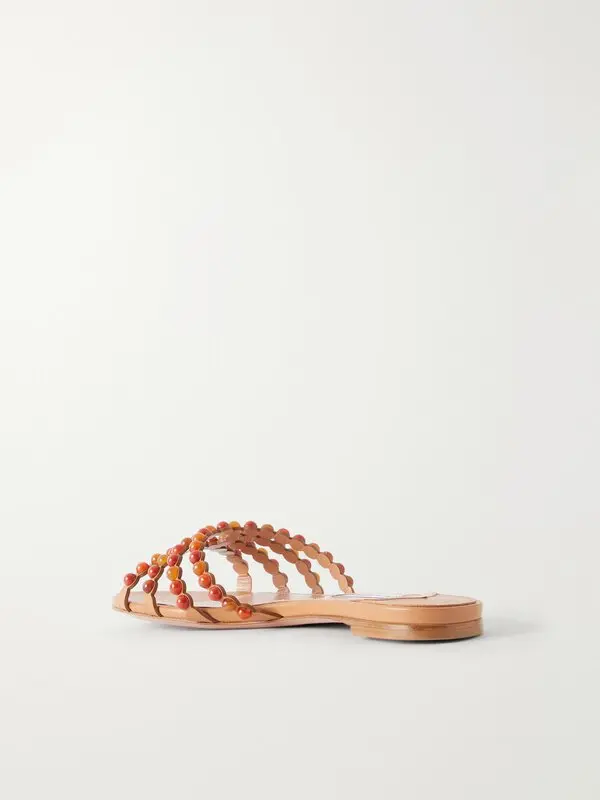 AQUAZZURA Gemma Embellished Leather Sandals - Neutrals