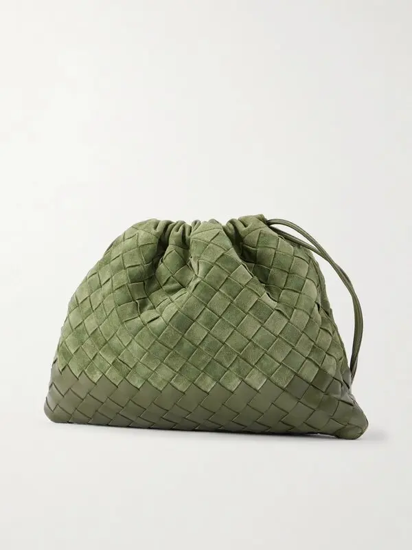 Bottega Veneta Intrecciato Suede Shoulder Bag - Green