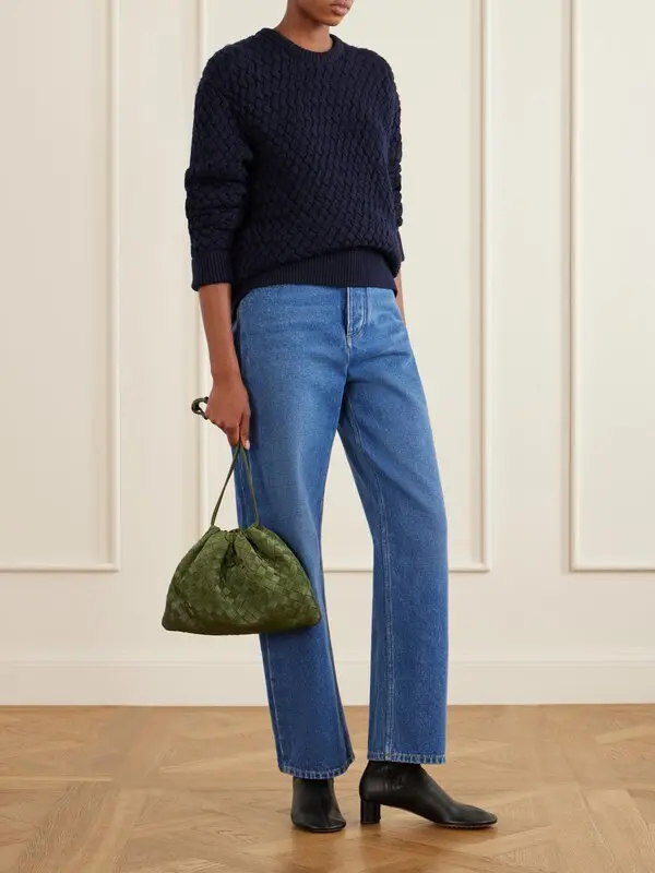 Bottega Veneta Intrecciato Suede Shoulder Bag - Green