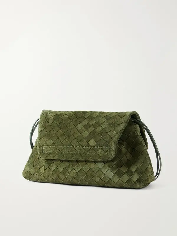 Bottega Veneta Intrecciato Suede Shoulder Bag - Green