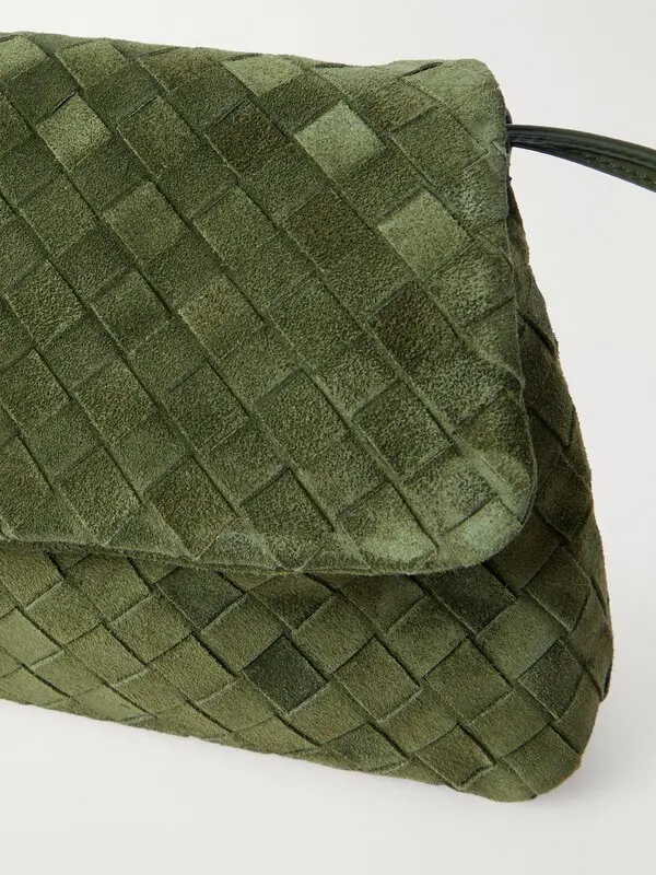 Bottega Veneta Intrecciato Suede Shoulder Bag - Green