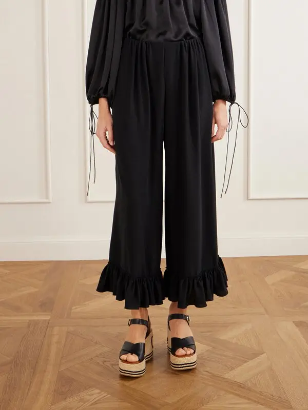Chloé Ruffled Silk Crepe De Chine Wide-leg Pants