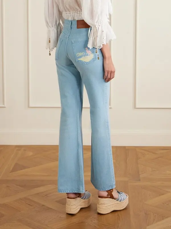 Chloé Mid-rise Embroidered Wide-leg Jeans