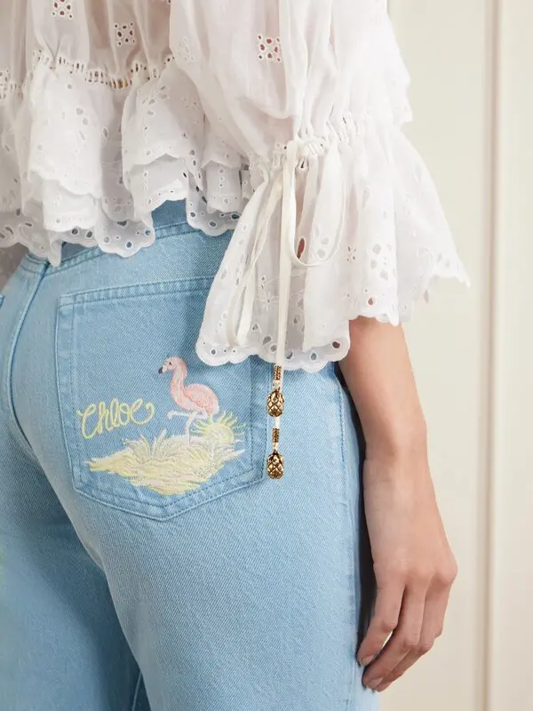 Chloé Mid-rise Embroidered Wide-leg Jeans