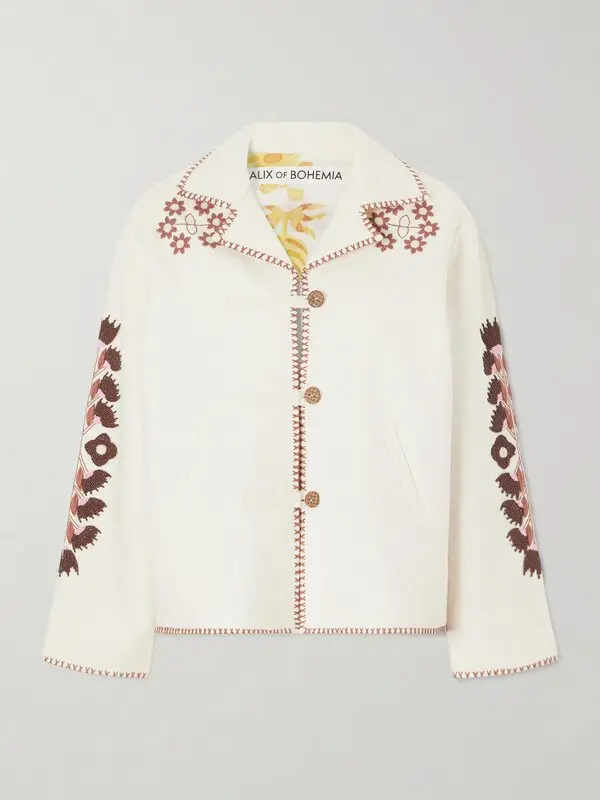 Alix Of Bohemia Western Cactus Embroidered Silk Jacket - Neutrals