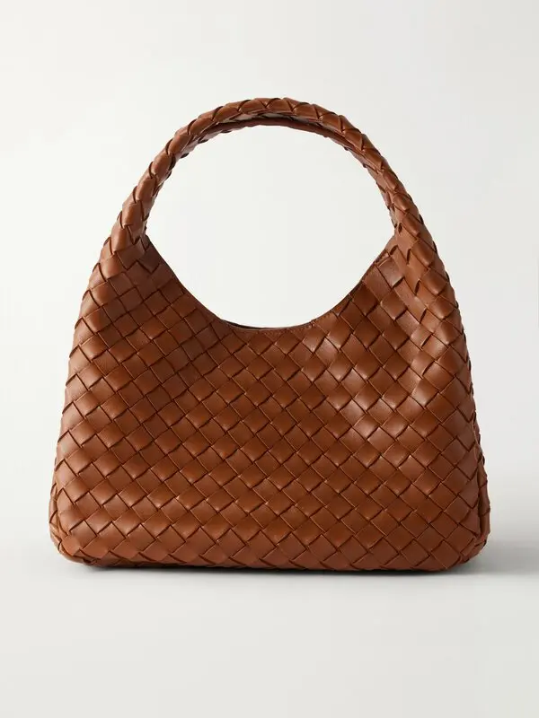 Bottega Veneta Campana Large Intrecciato Leather Shoulder Bag - Brown