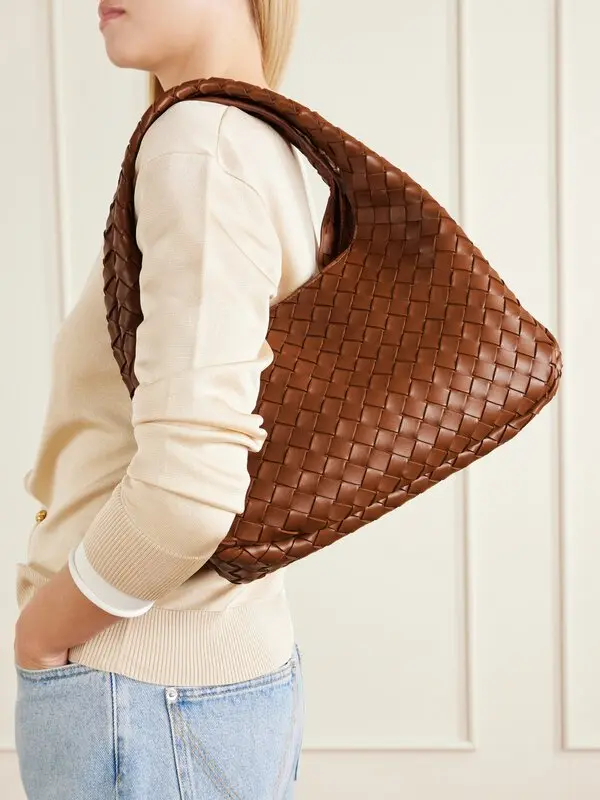 Bottega Veneta Campana Large Intrecciato Leather Shoulder Bag - Brown