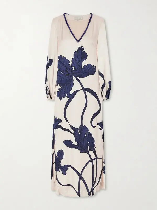 ANDRES OTALORA Aduma Embellished Floral-print Maxi Dress - Blue