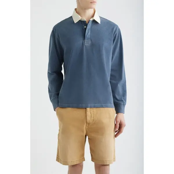 CORRIDOR Solid Cotton Rugby Shirt - Navy