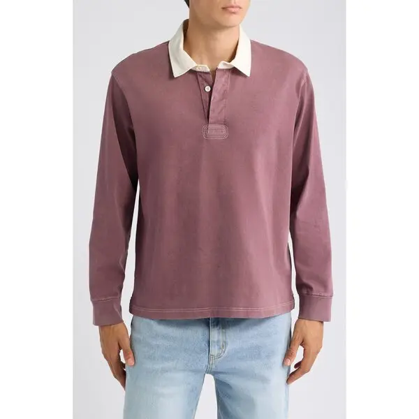CORRIDOR Solid Cotton Rugby Shirt - Wine