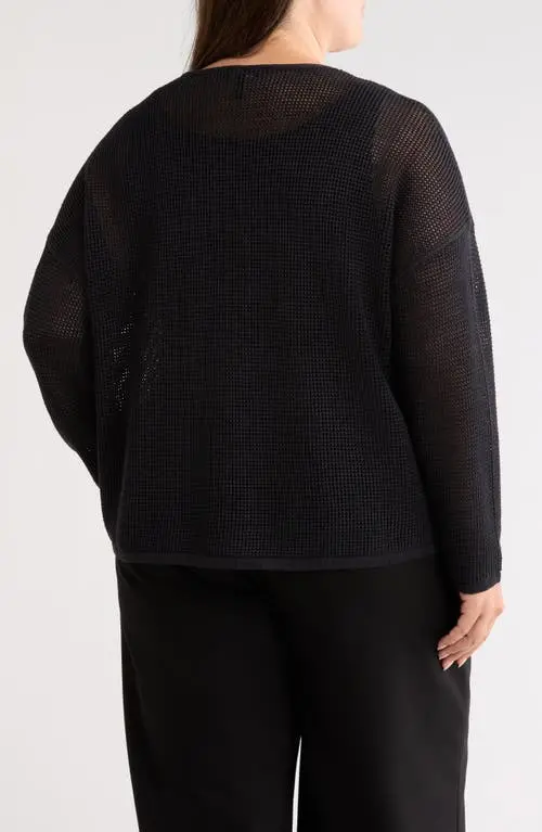 Eileen Fisher V-neck Open Knit Sweater - Black