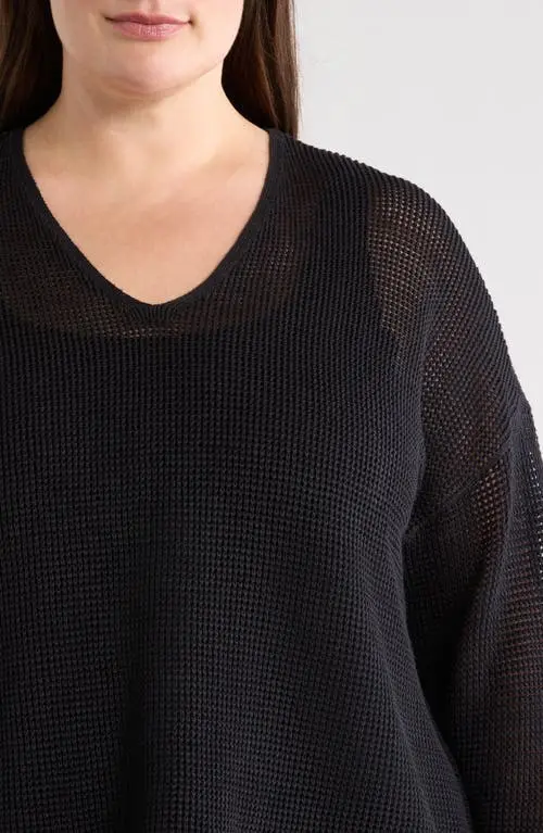 Eileen Fisher V-neck Open Knit Sweater - Black