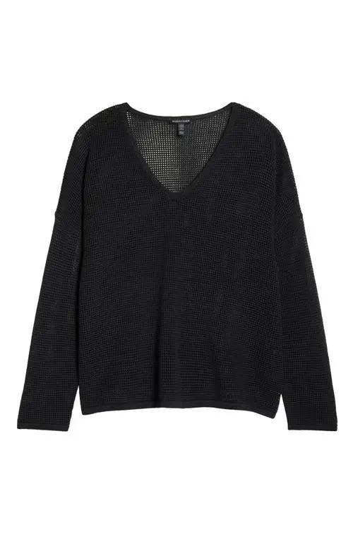 Eileen Fisher V-neck Open Knit Sweater - Black