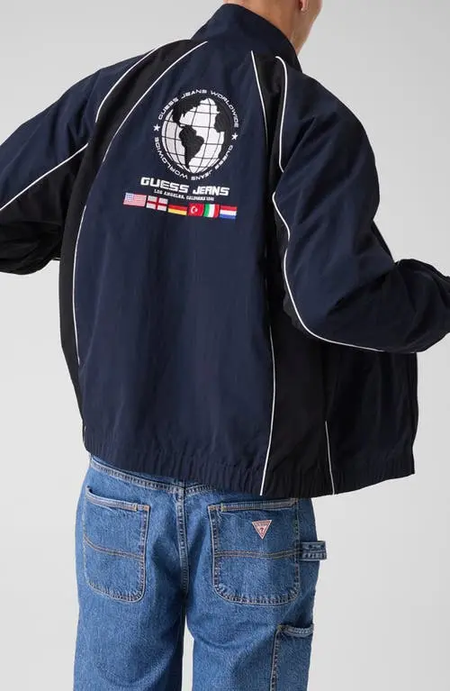 Guess Nylon Track Jacket With Contrast Piping And Logo Detailing