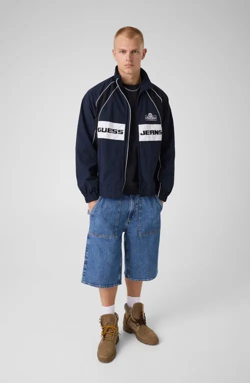 Guess Nylon Track Jacket With Contrast Piping And Logo Detailing