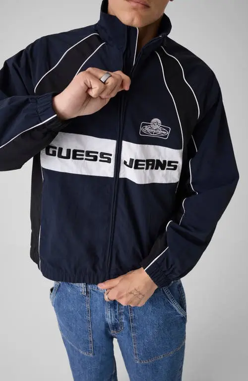 Guess Nylon Track Jacket With Contrast Piping And Logo Detailing