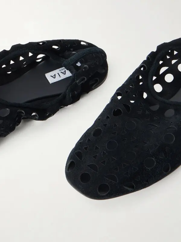 Alaïa Vienne Perforated Suede Ballet Flats - Black