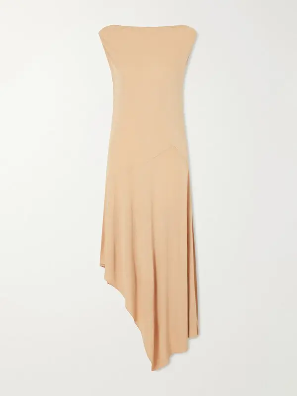 Alaïa Asymmetrical Jersey-crepe Midi Dress - Neutrals