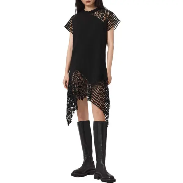 ALLSAINTS Zala Asymmetric Crochet Dress - Black