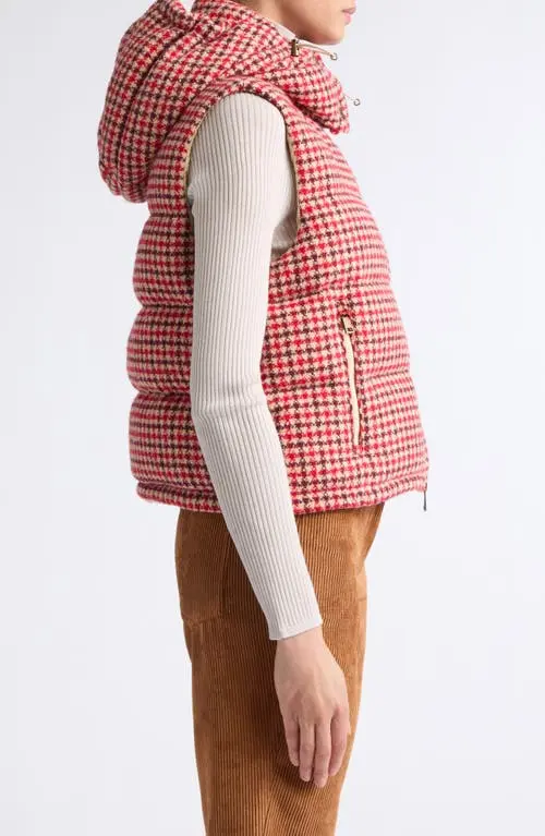 Moncler Wool-blend Down Puffer Vest With Removable Hood - Check Print