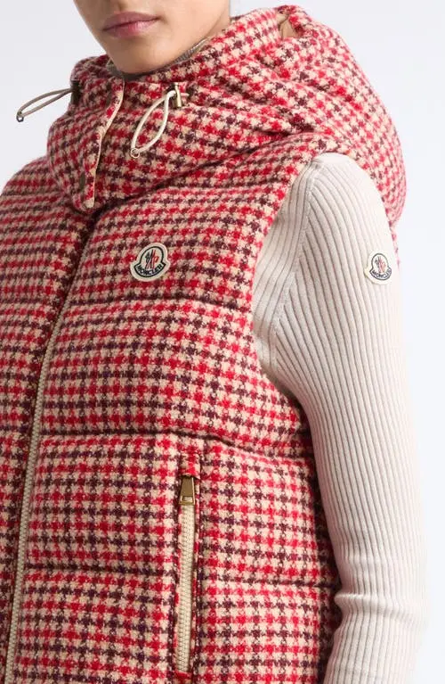 Moncler Wool-blend Down Puffer Vest With Removable Hood - Check Print