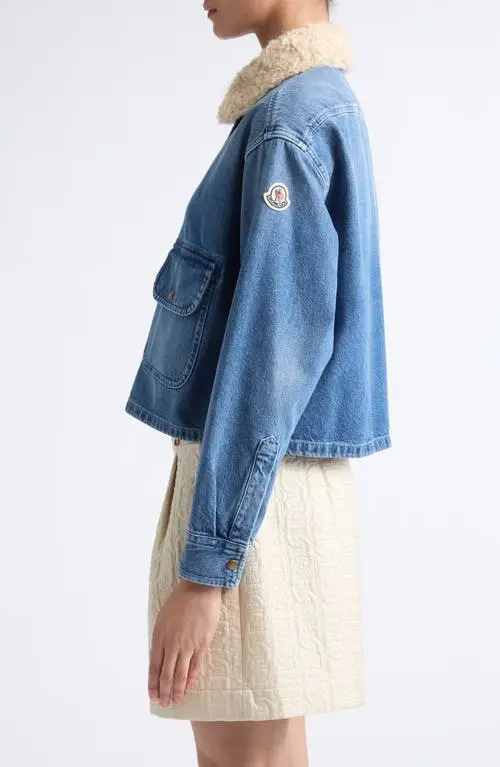 Moncler Faux Shearling Collar Denim Jacket