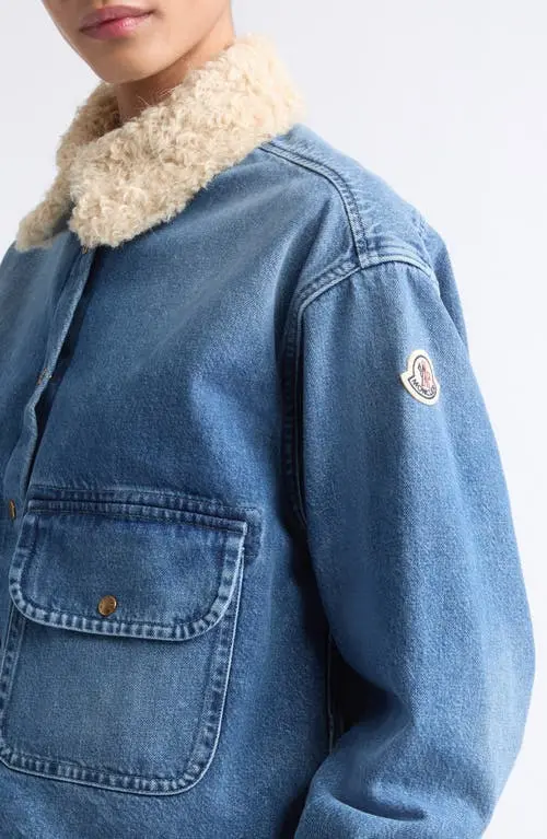 Moncler Faux Shearling Collar Denim Jacket