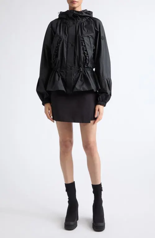 Moncler Imaginaire Short Nylon Canvas Parka With Ruffled Waist