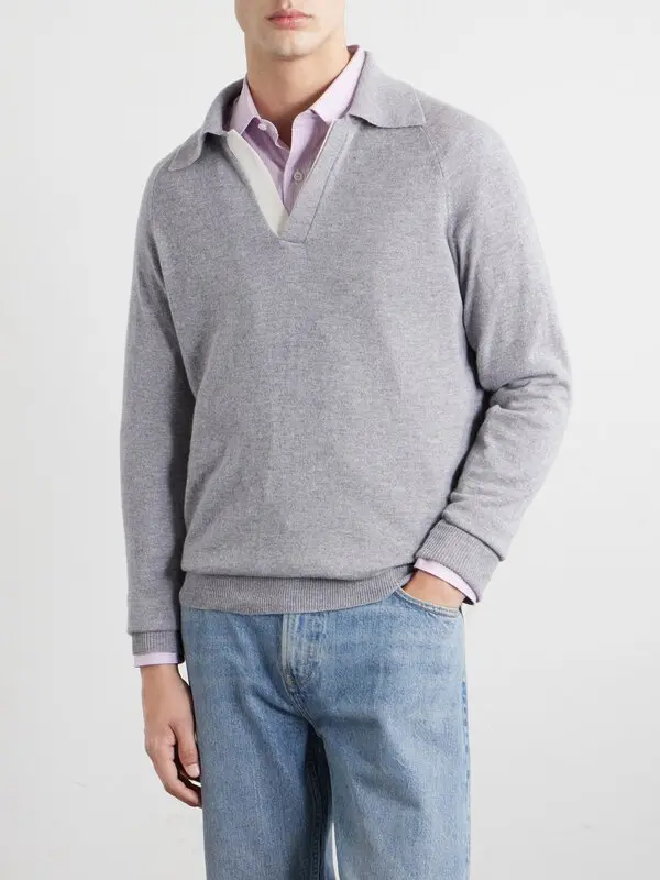 LARDINI Wool And Cashmere-blend Polo Shirt