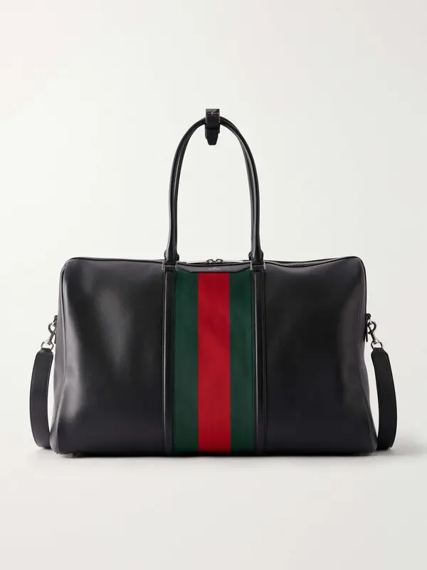 Gucci Web-trimmed Leather Tote Bag - Black