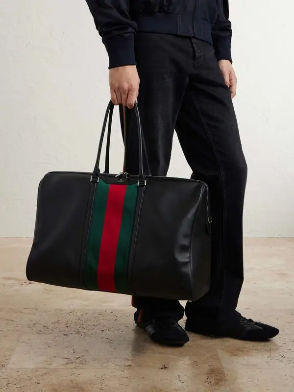 Gucci Web-trimmed Leather Tote Bag