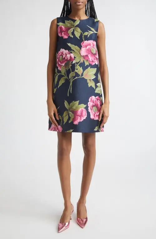 Carolina Herrera Peony Jacquard Sleeveless Shift Dress - Midnight Multi