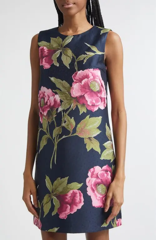 Carolina Herrera Peony Jacquard Sleeveless Shift Dress