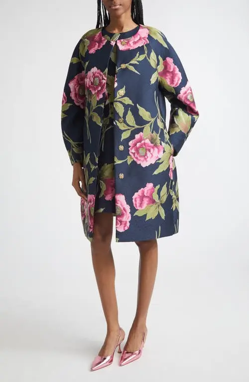 Carolina Herrera Peony Jacquard Cocoon Coat
