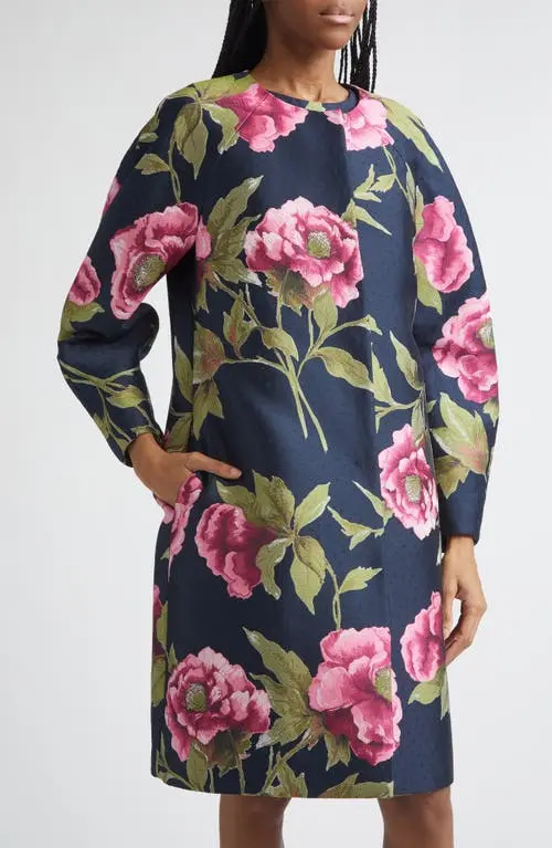 Carolina Herrera Peony Jacquard Cocoon Coat