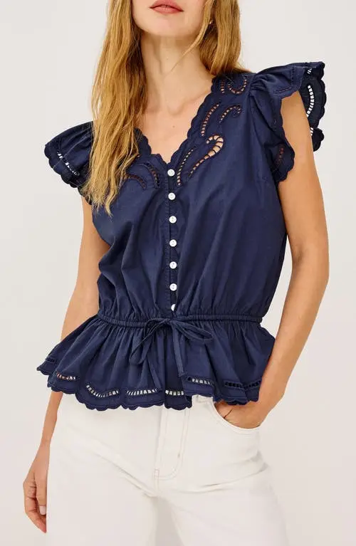 Rails Sandi Petal Sleeve Peplum Top - Navy