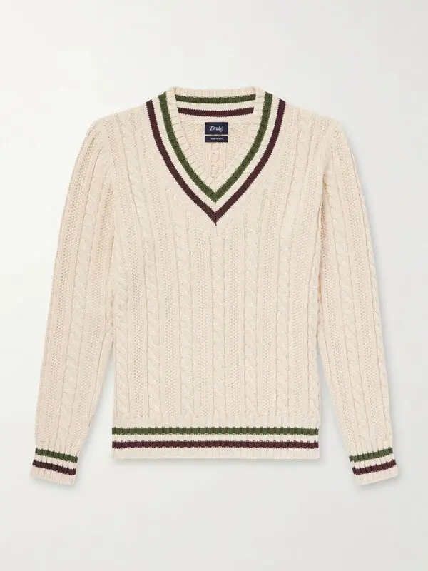 DRAKE'S Cricket Knitted Cotton And Cashmere-blend Sweater - Neutrals