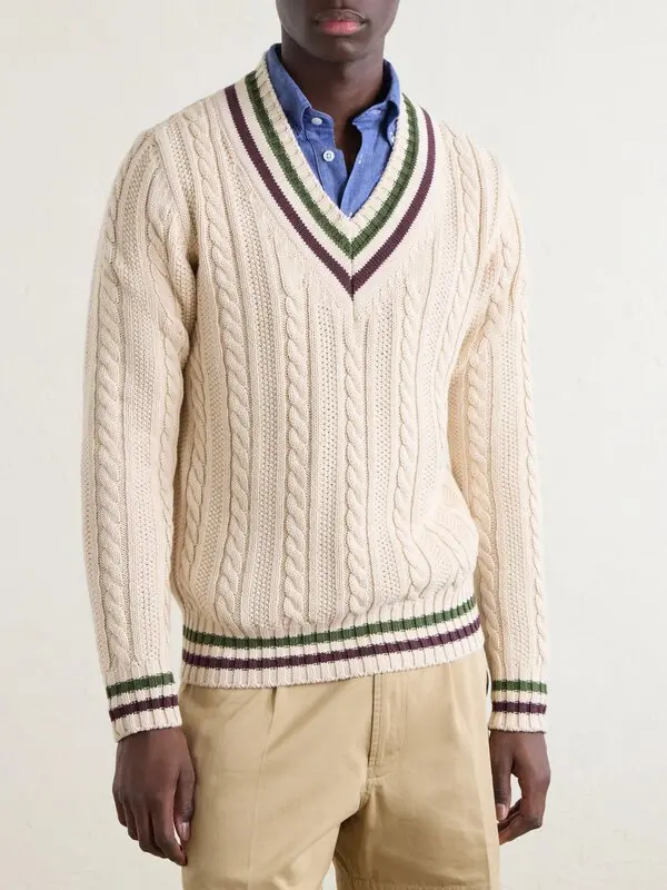 DRAKE'S Cricket Knitted Cotton And Cashmere-blend Sweater