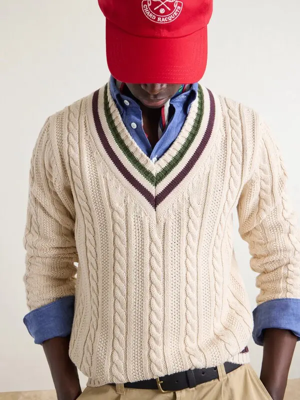 DRAKE'S Cricket Knitted Cotton And Cashmere-blend Sweater