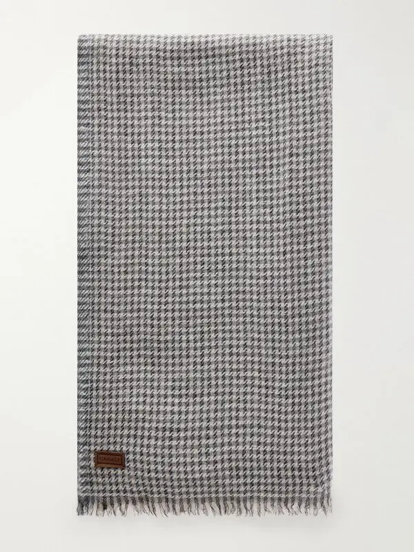 Canali Houndstooth Wool And Cashmere-blend Scarf - Gray