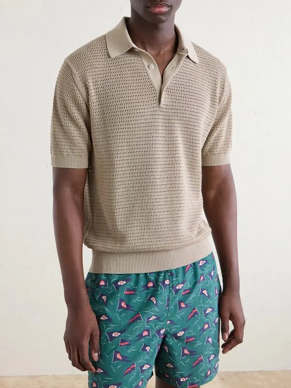 DRAKE'S Mesh-knit Cotton Polo Shirt