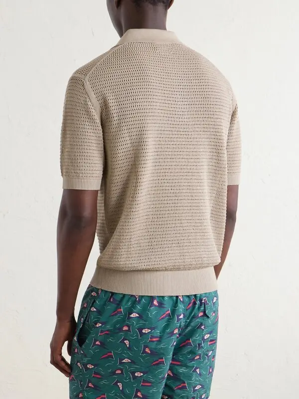 DRAKE'S Mesh-knit Cotton Polo Shirt