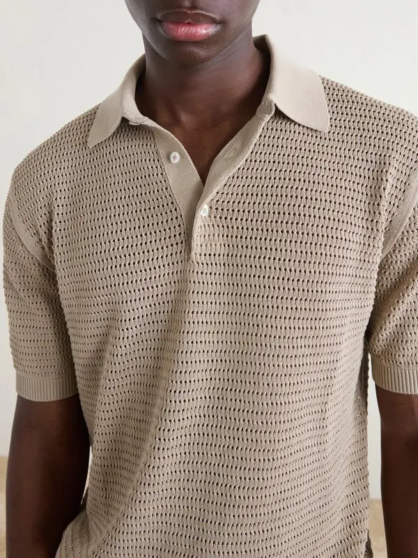 DRAKE'S Mesh-knit Cotton Polo Shirt