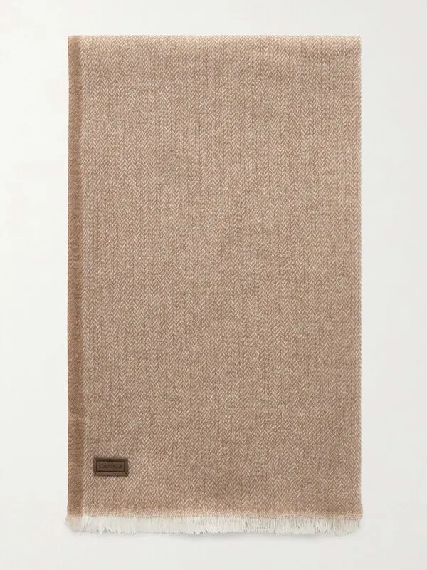Canali Herringbone Wool And Cashmere-blend Scarf